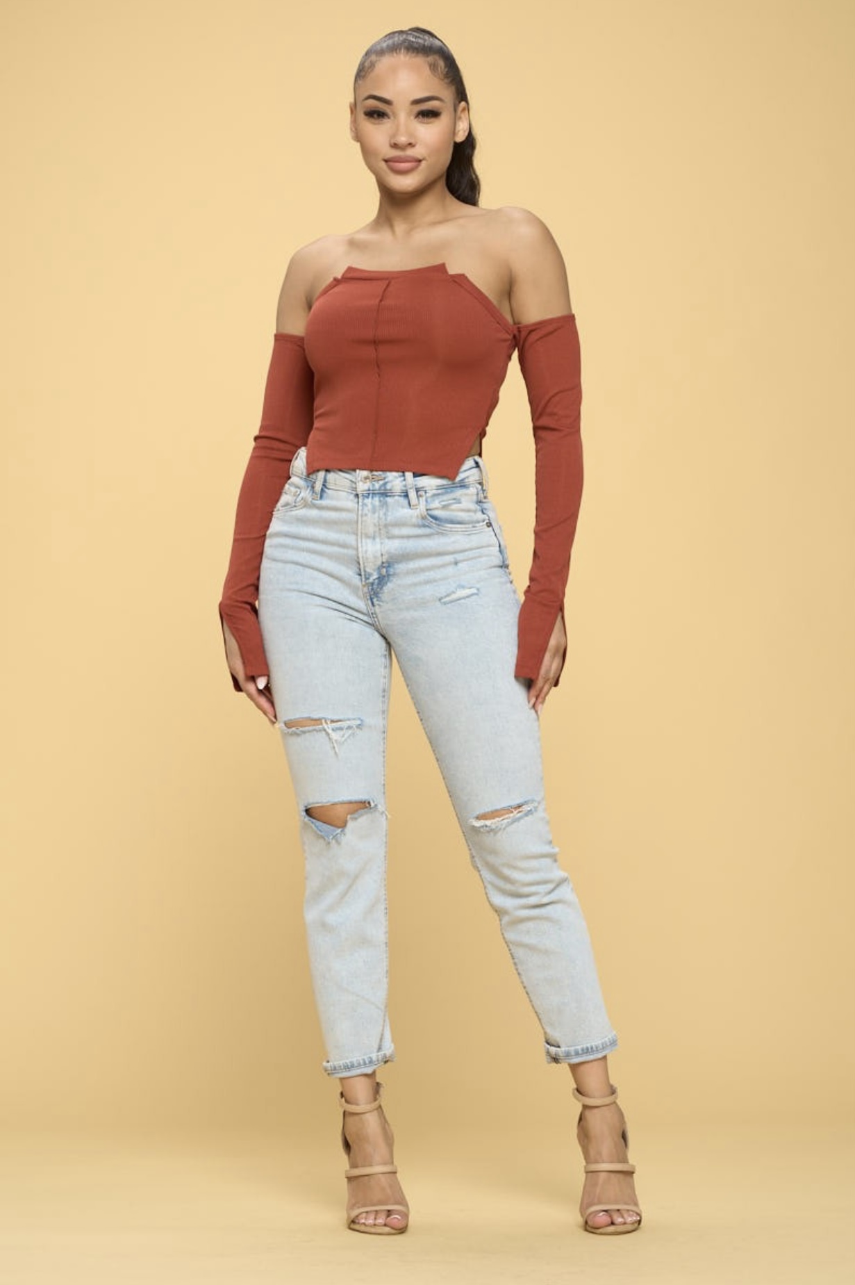 Rust Off The Shoulder Top (Restocked) - lusciousfits.com